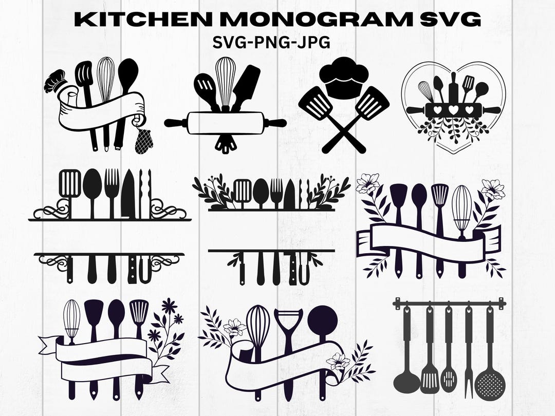 Kitchen Monogram Svg ,kitchen Split Frame SVG, Cooking Monogram Svg ...