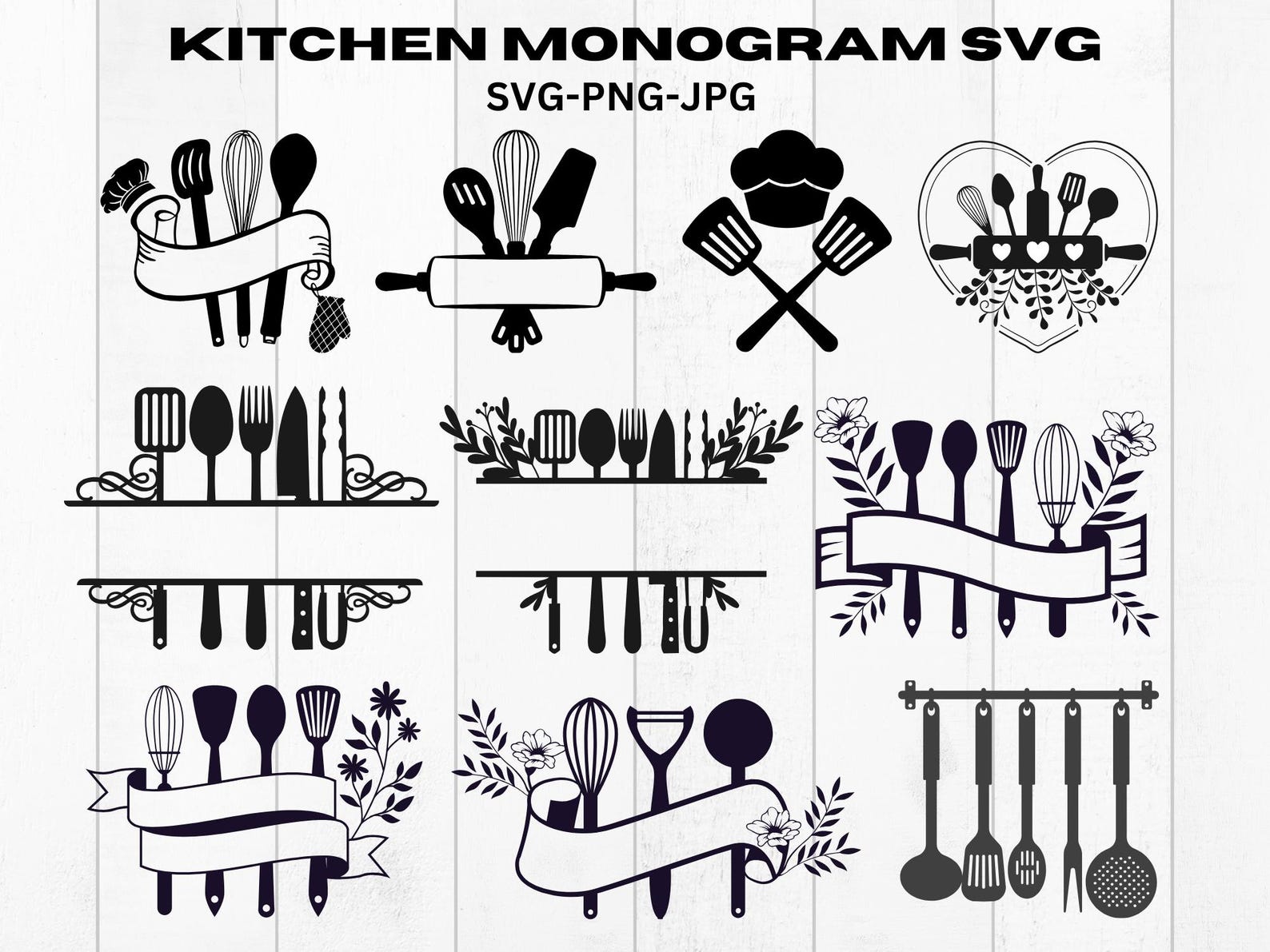 Kitchen Monogram Svg ,kitchen Split Frame SVG, Cooking Monogram Svg ...