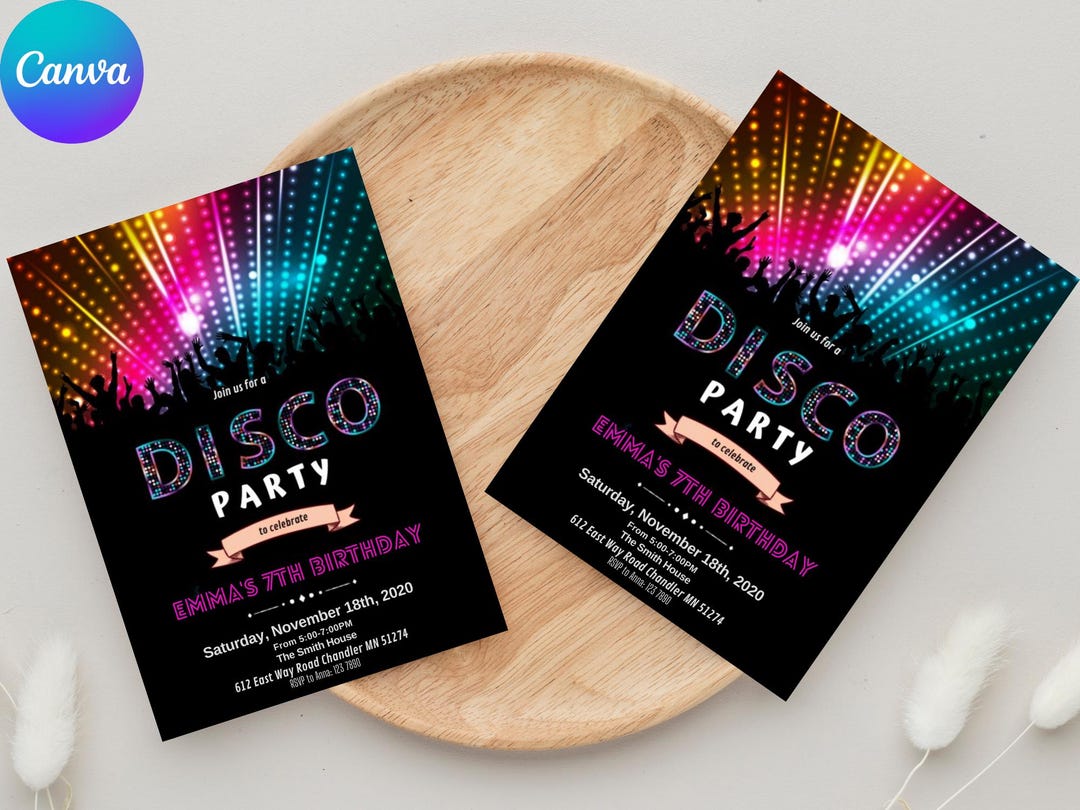 Editable Disco Party Birthday Invitation, Disco Ball Birthday Party ...