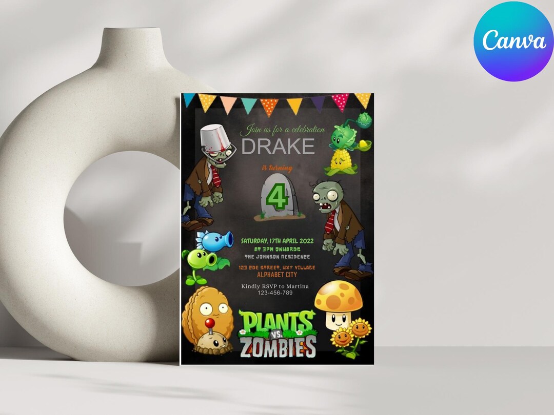 Plants Vs Zombies Invitation, Plants Vs Zombies Birthday Invitation ...