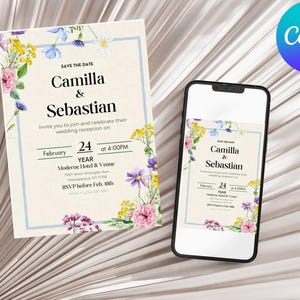 Wildflower Wedding Invitation Template, Printable Wedding Invitation ...