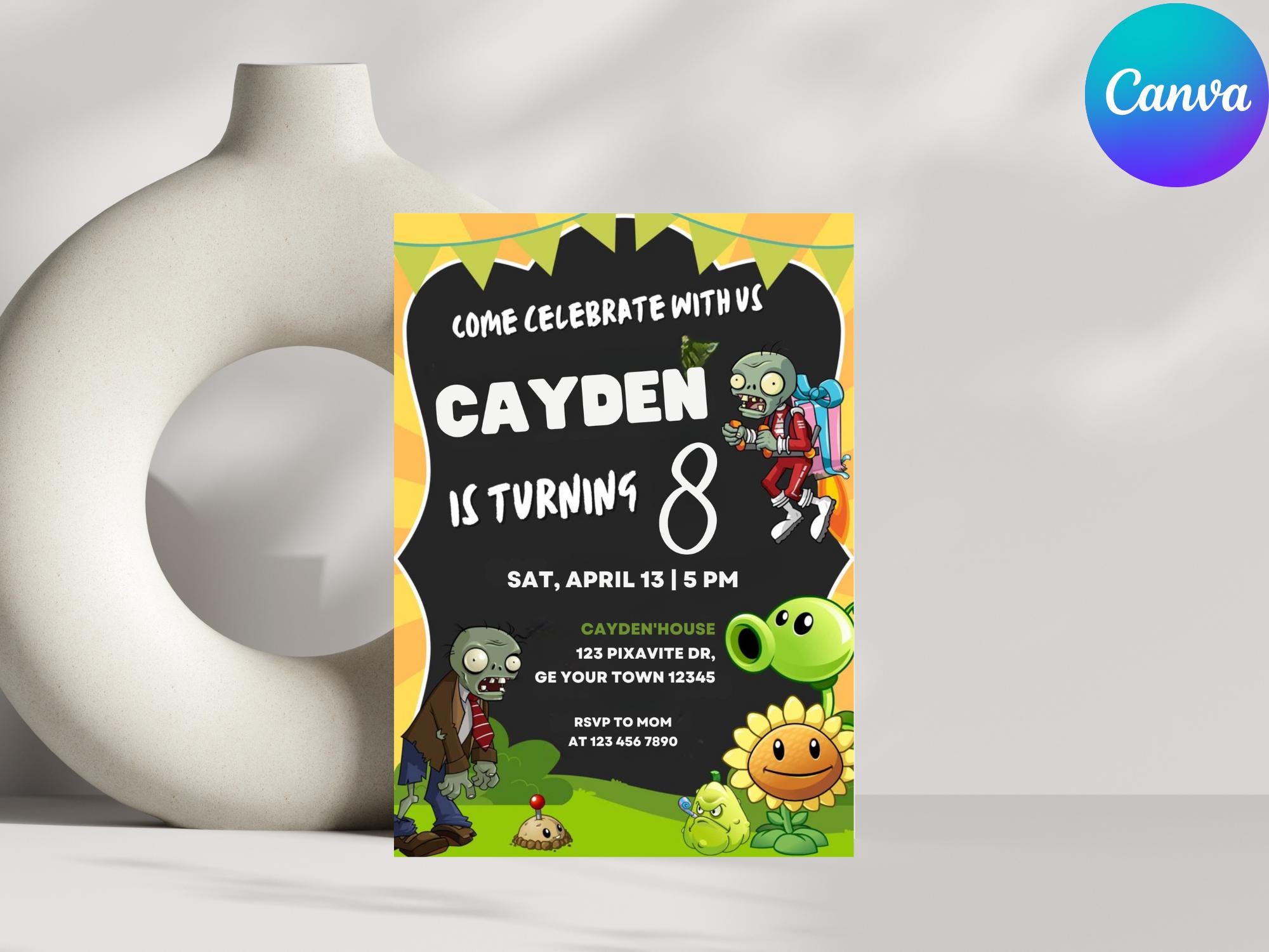 Plants Vs Zombies Invitation, Plants Vs Zombies Birthday Invitation ...