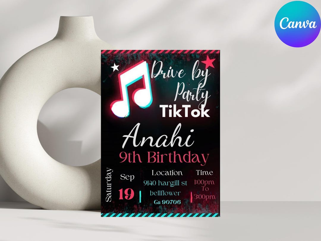 Tiktok Birthday Invitation, Titok Party, Tiktok Birthday, Tiktok ...