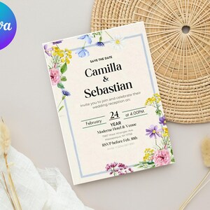 Wildflower Wedding Invitation Template, Printable Wedding Invitation ...