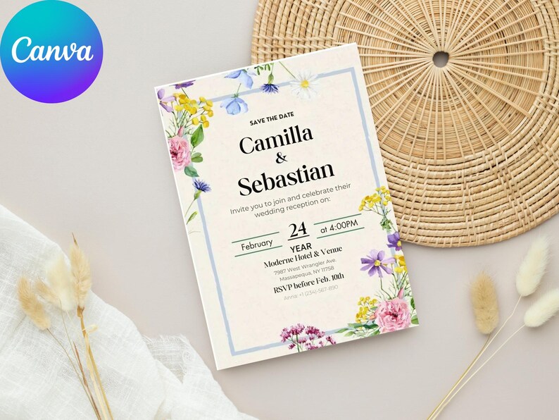 Wildflower Wedding Invitation Template, Printable Wedding Invitation ...