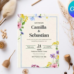 Wildflower Wedding Invitation Template, Printable Wedding Invitation ...