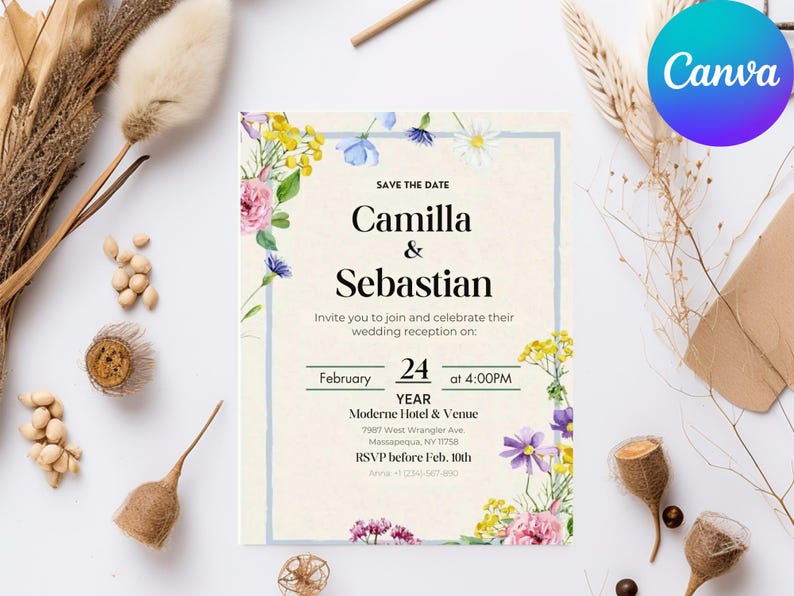 Wildflower Wedding Invitation Template, Printable Wedding Invitation ...