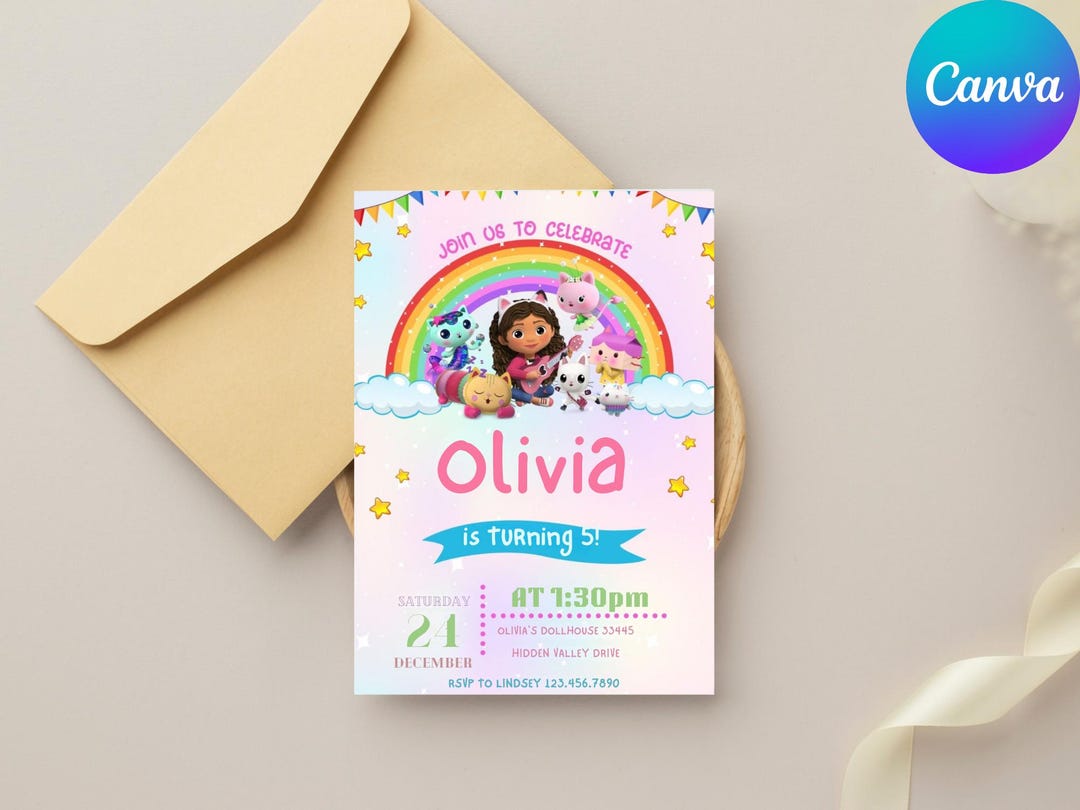 Editable Gabby Card Gabbys Dollhouse Birthday Invitation, Digital Gabby ...