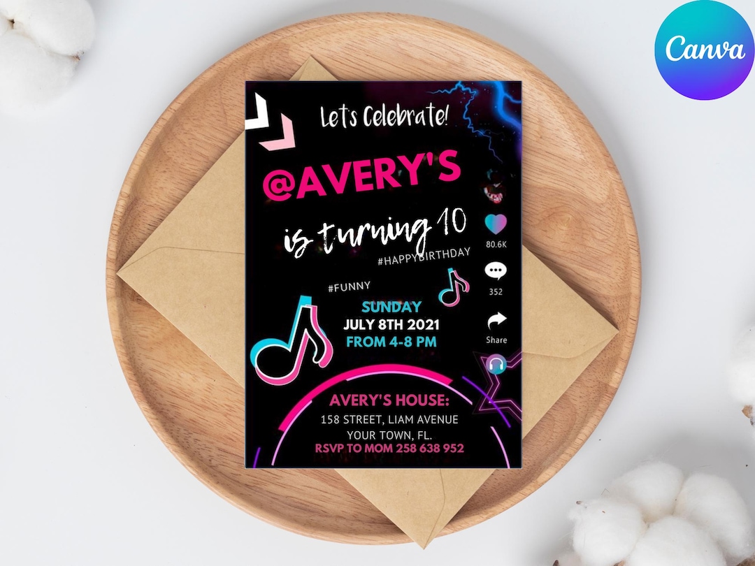 Tiktok Birthday Invitation, Titok Party, Tiktok Birthday, Tiktok ...