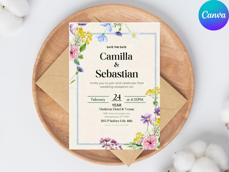 Wildflower Wedding Invitation Template, Printable Wedding Invitation ...