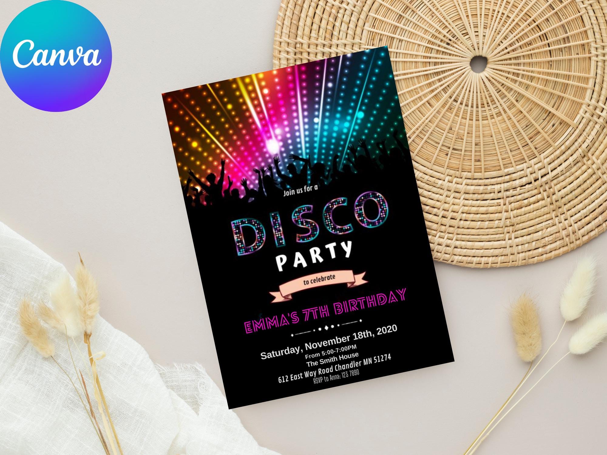 Editable Disco Party Birthday Invitation, Disco Ball Birthday Party ...