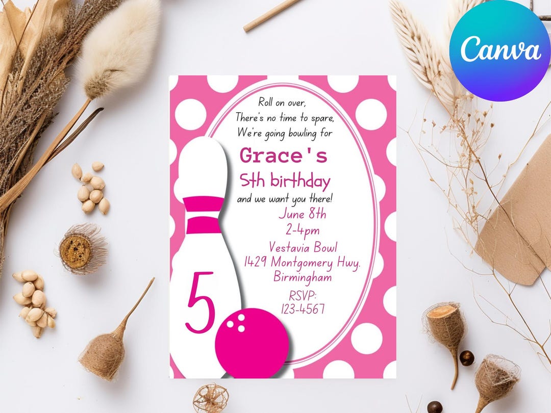 Editable Bowling Party Invitation, Editable Bowling Birthday Invitation ...