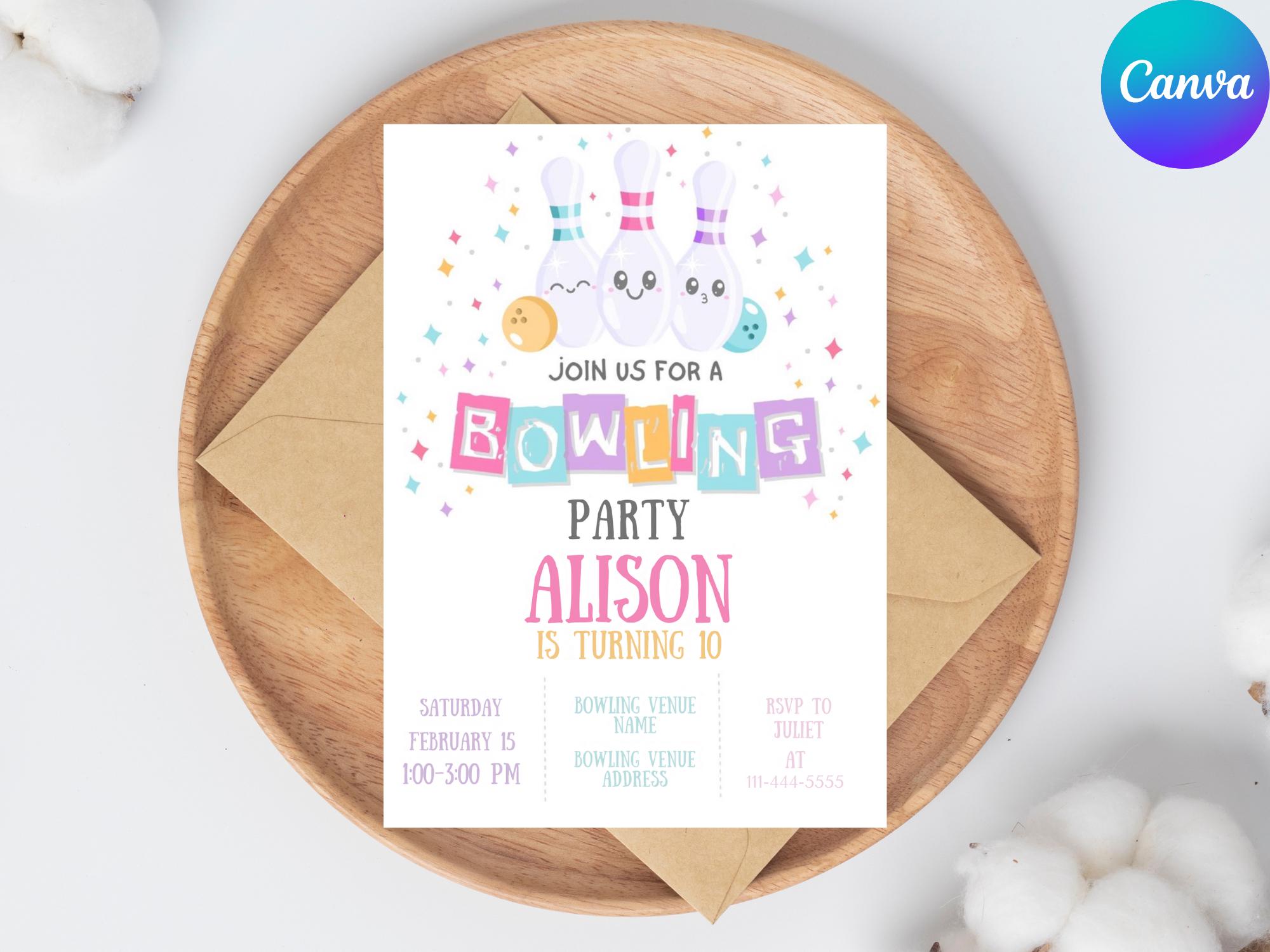 Editable Bowling Party Invitation, Editable Bowling Birthday Invitation ...