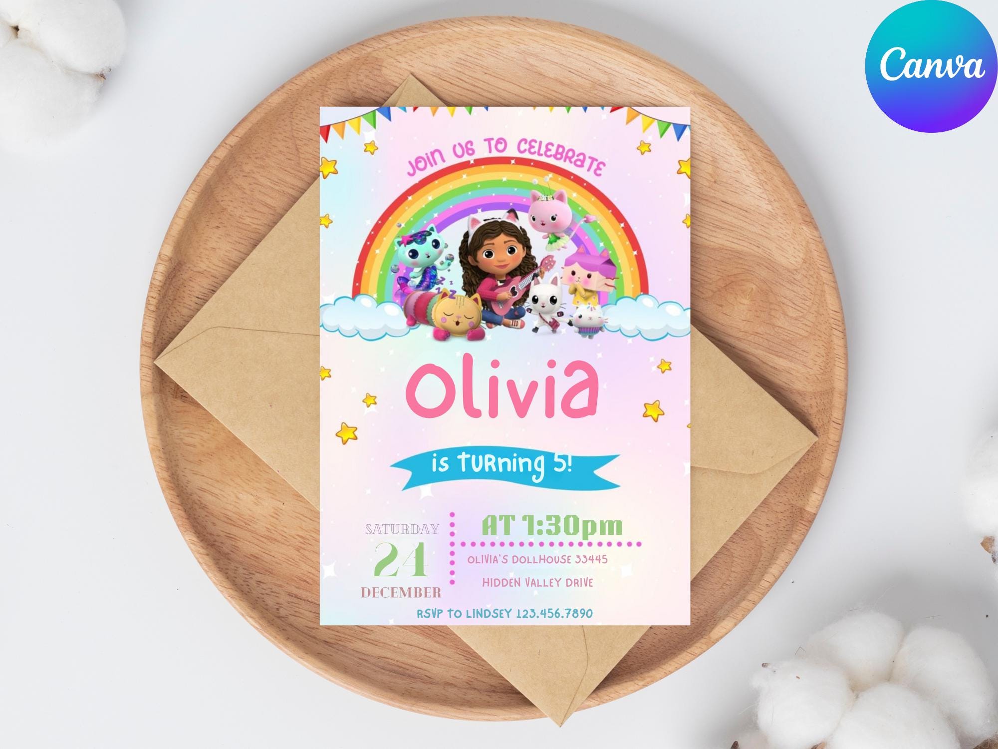 Editable Gabby Card Gabbys Dollhouse Birthday Invitation, Digital Gabby ...