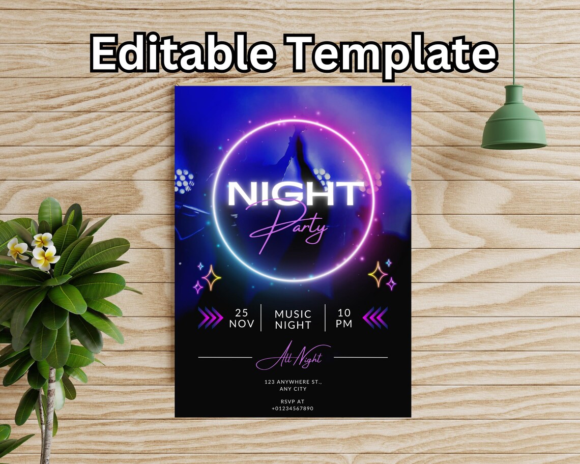 Elegant Night Party Invitation Template | Editable Digital Invite - Etsy