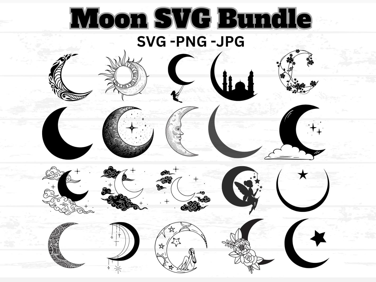 Moon Svg Bundle ,moon Svg ,moon Clipart ,moon Jpg ,moon Silhouette ...