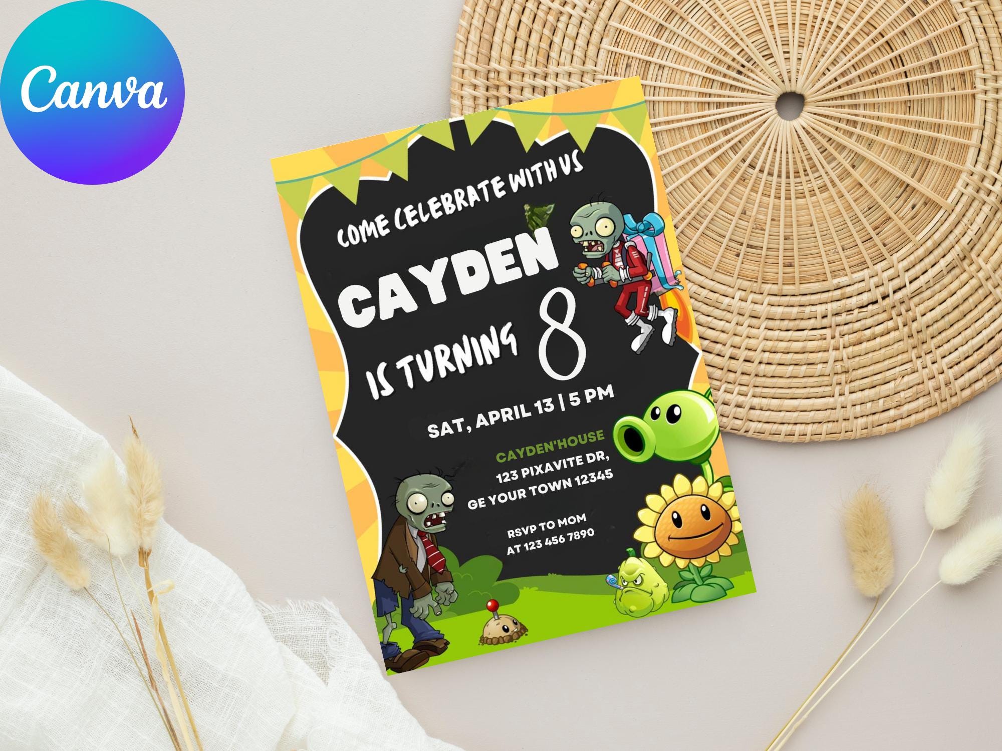 Plants Vs Zombies Invitation, Plants Vs Zombies Birthday Invitation ...