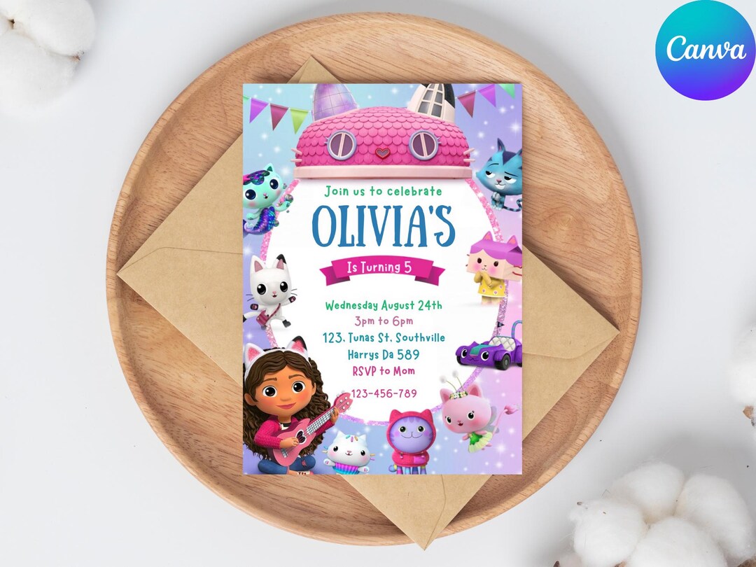 Gabbys Dollhouse Birthday Invitation, Digital Gabby Dollhouse ...