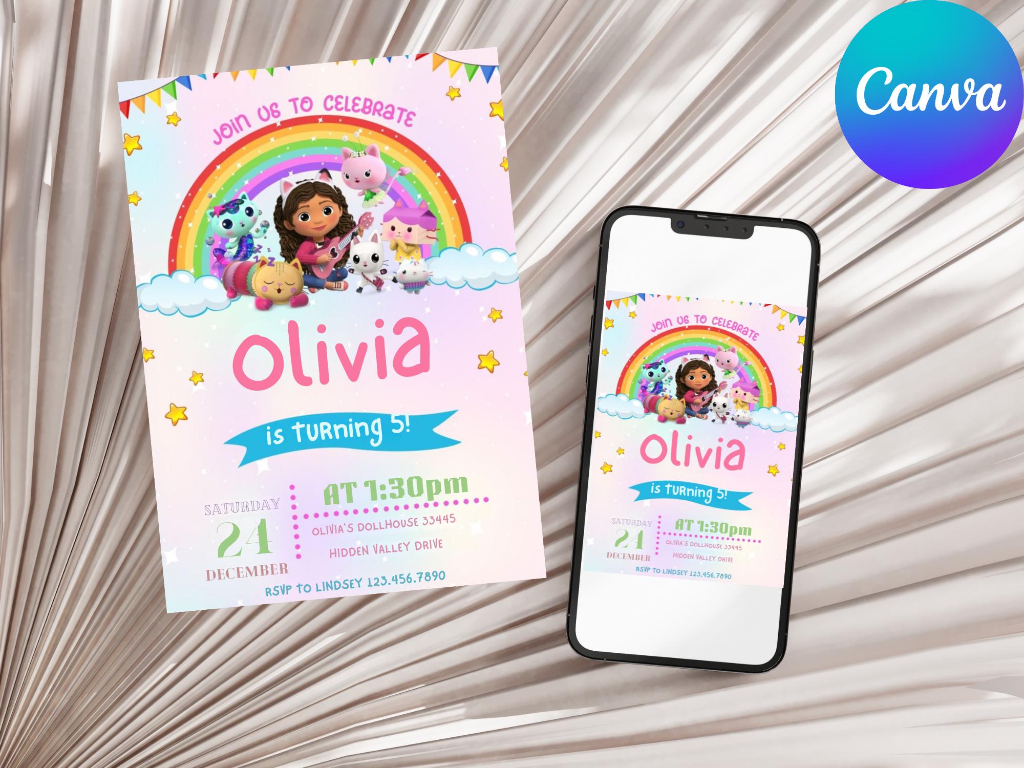 Editable Gabby Card Gabbys Dollhouse Birthday Invitation, Digital Gabby ...