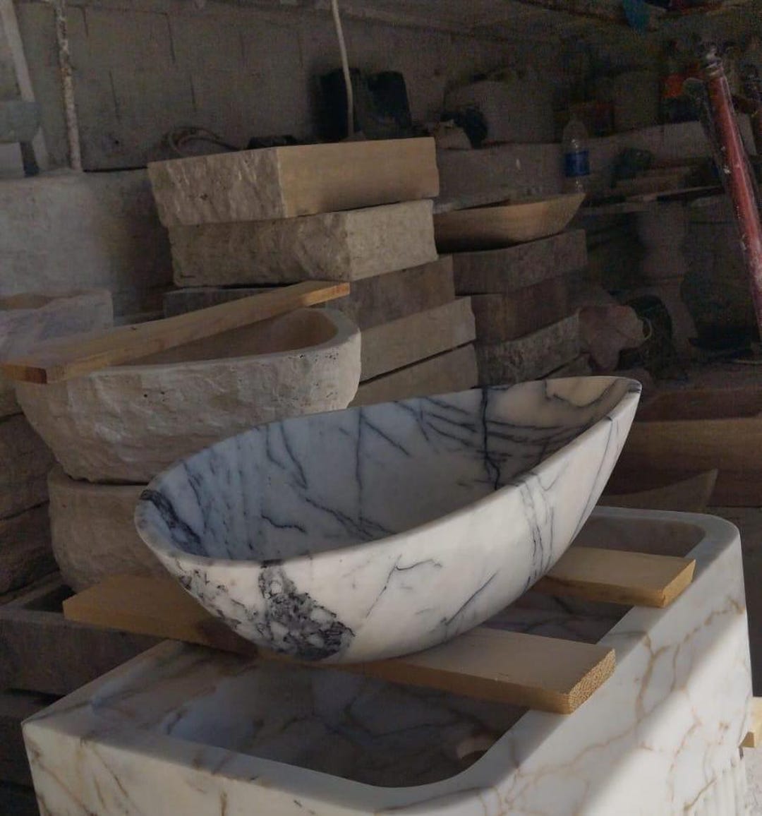 Calacatta Marble Wave Sink Countertop Special Design Unique Natural ...