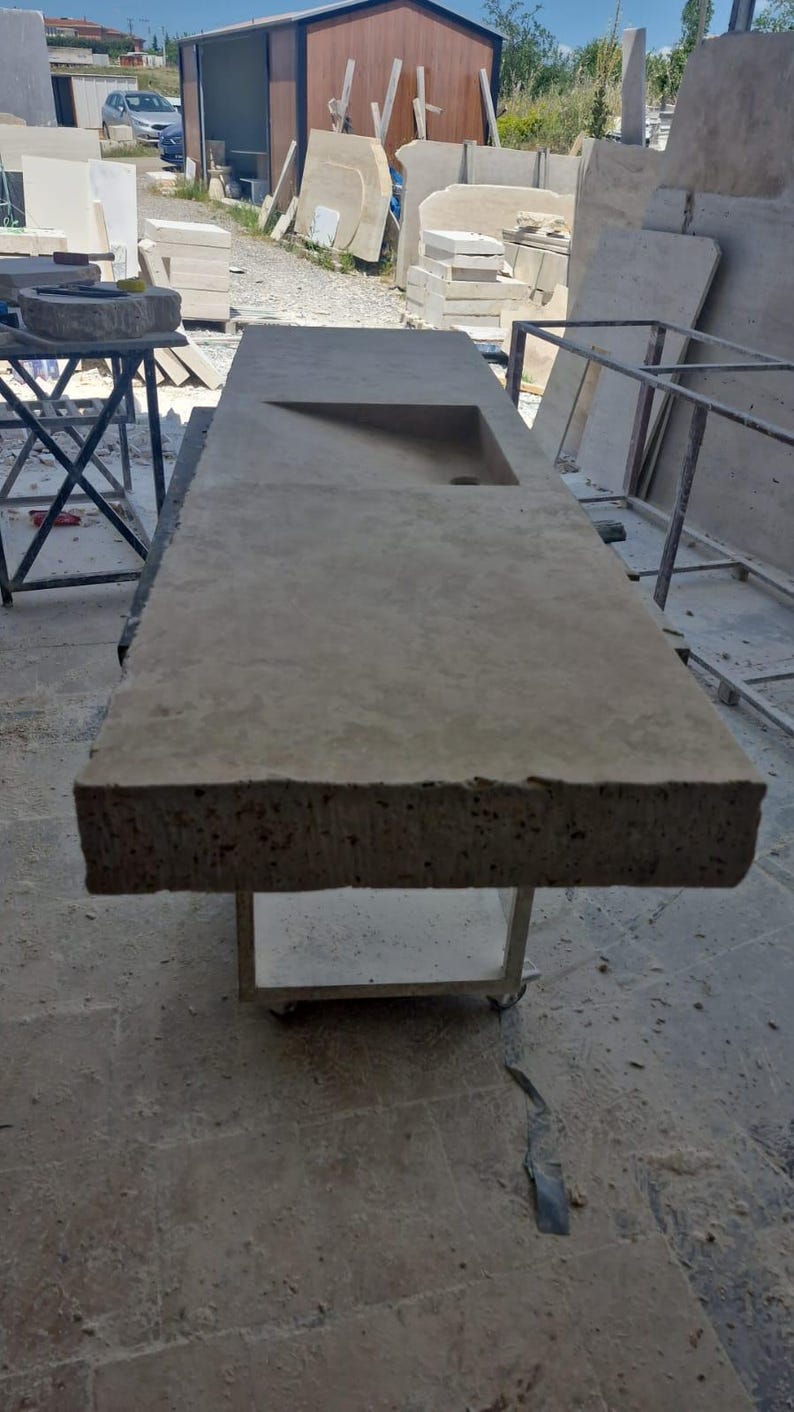 Rustic Travertine Stone Sink: Integrated Basin Bathroom Vanity Top - Etsy