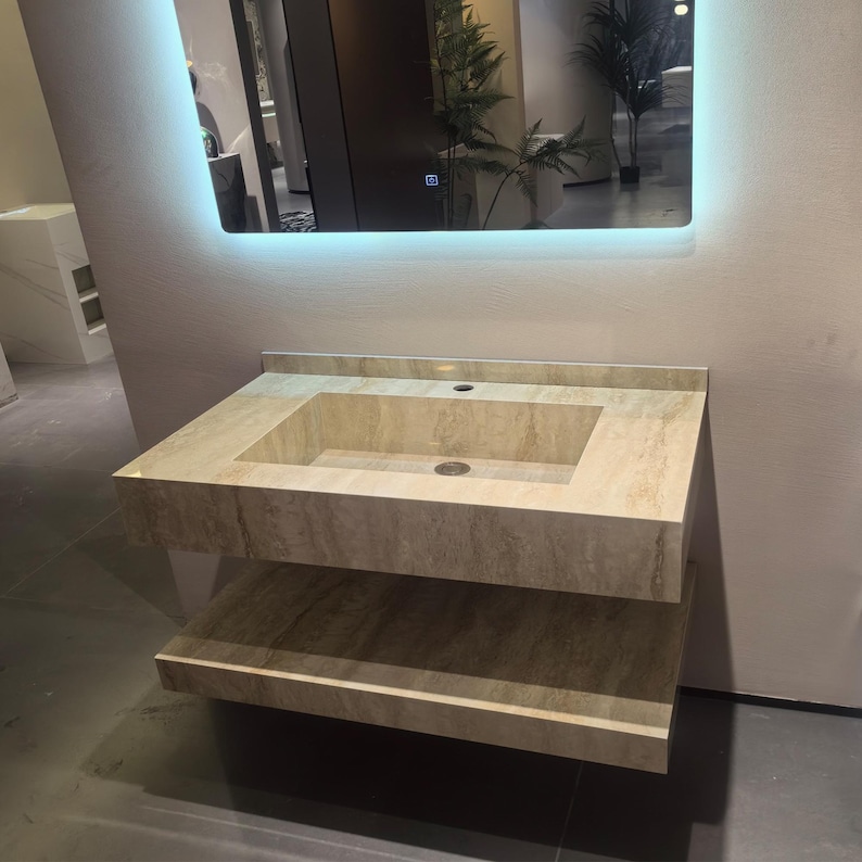 Handmade Beige Travertine Sink With Matching Shelf: Natural Stone ...