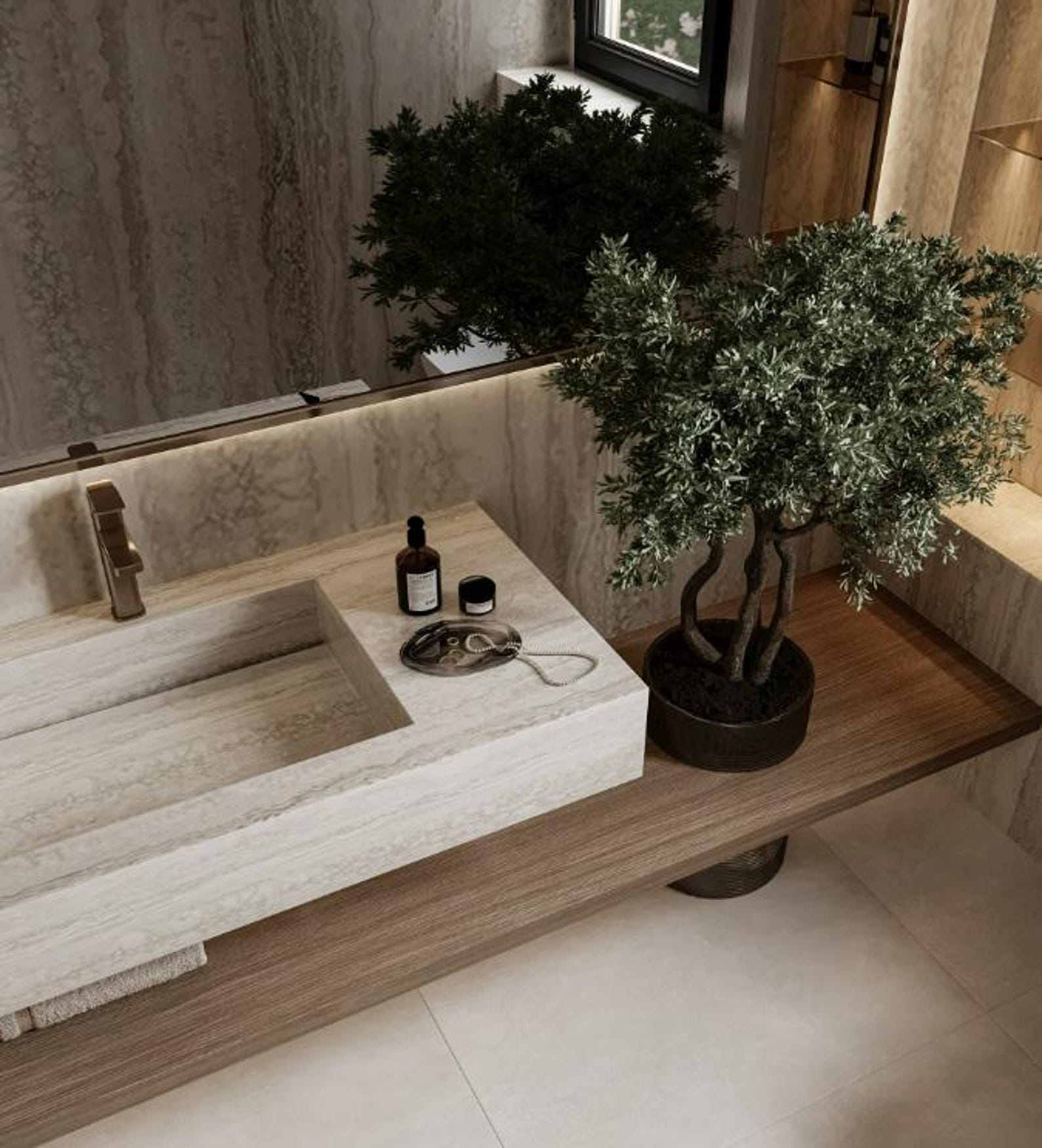 Travertine Double Sink With Concealed Drain, Natural Stone Stylish ...
