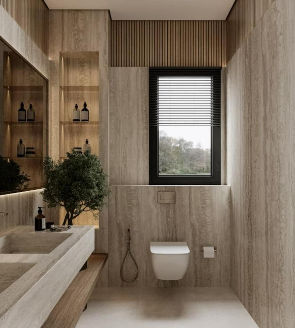 Travertine Double Sink With Concealed Drain, Natural Stone Stylish ...