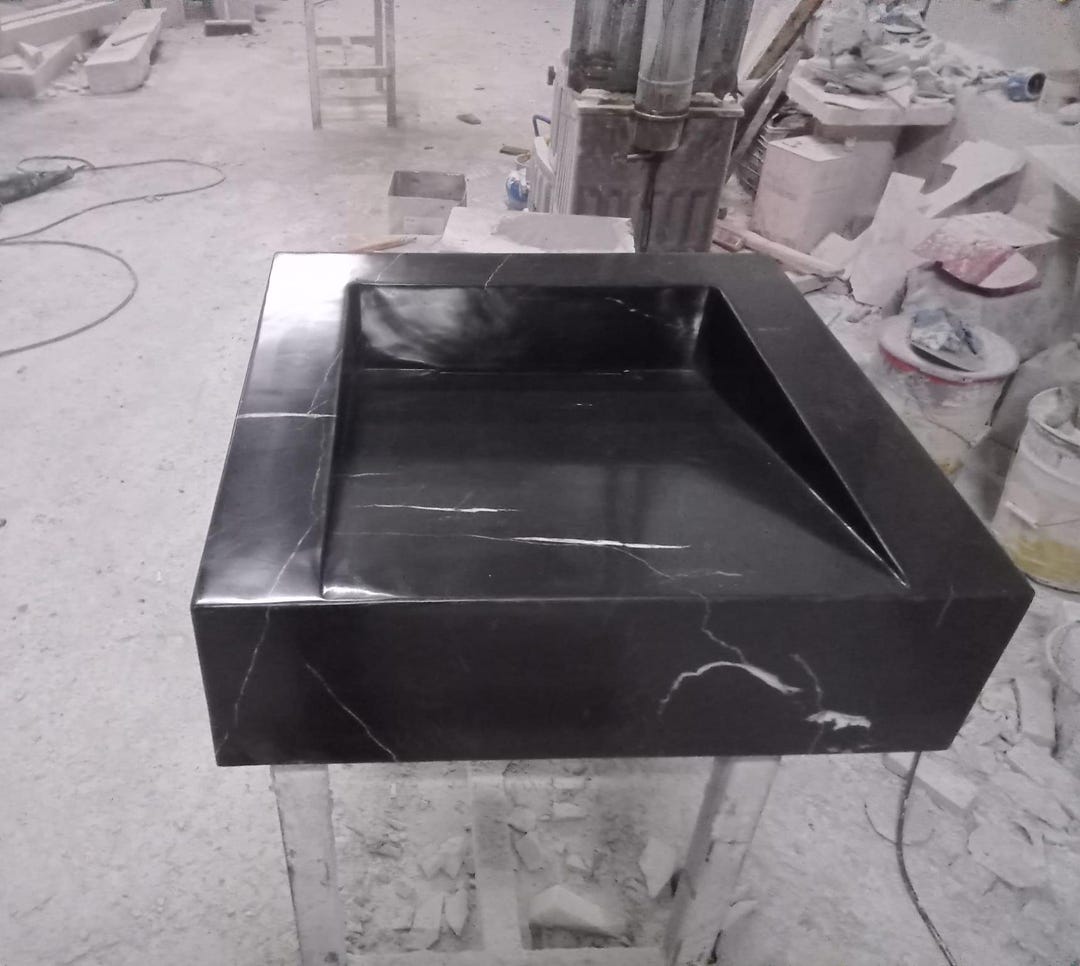 Nero Marquina Marble Sink: Wall Mounted, Concealed Drain, Natural Stone ...