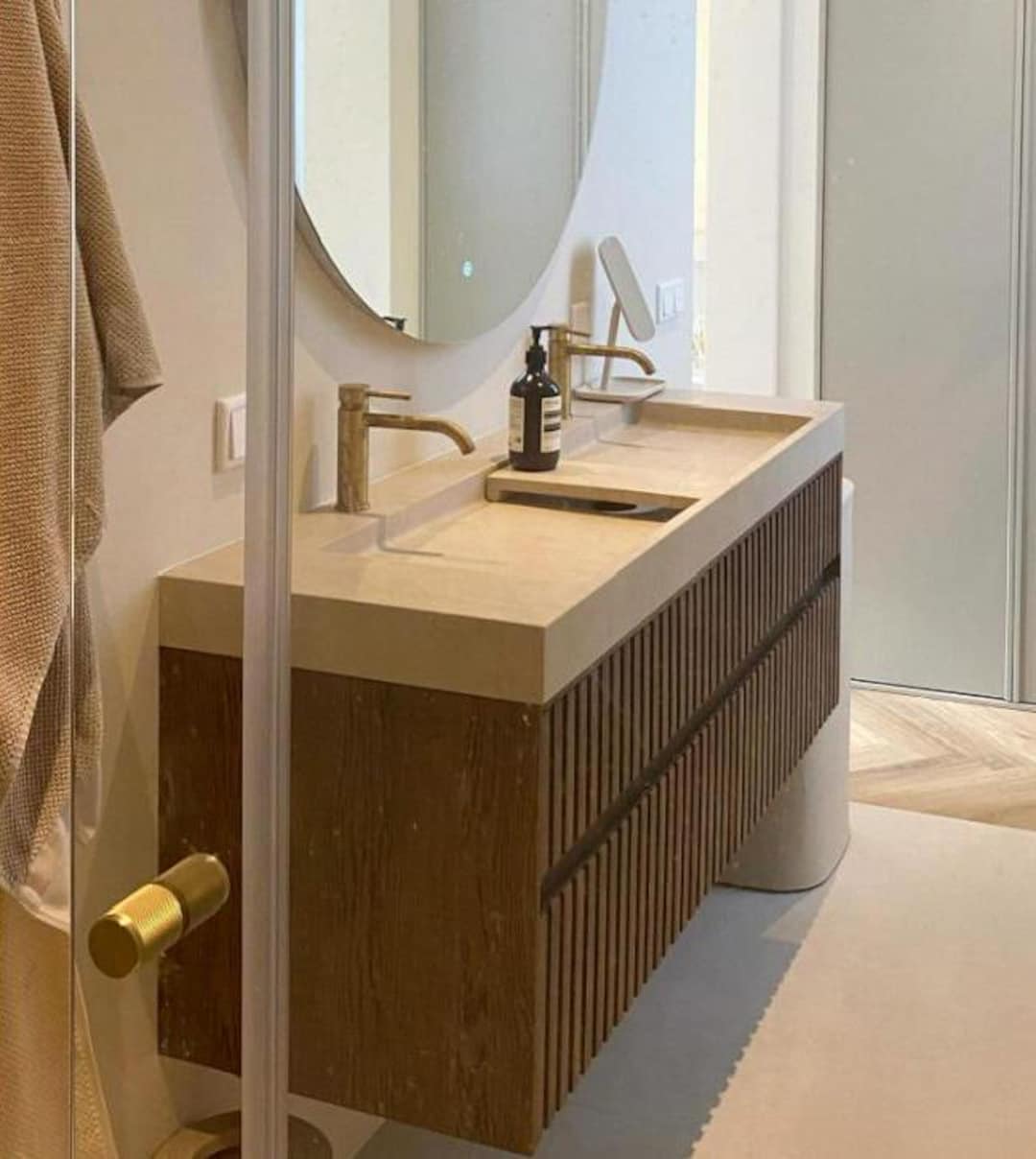 Handmade Travertine Long Bathroom Vanity Sink Wall Mounted Counter Top ...