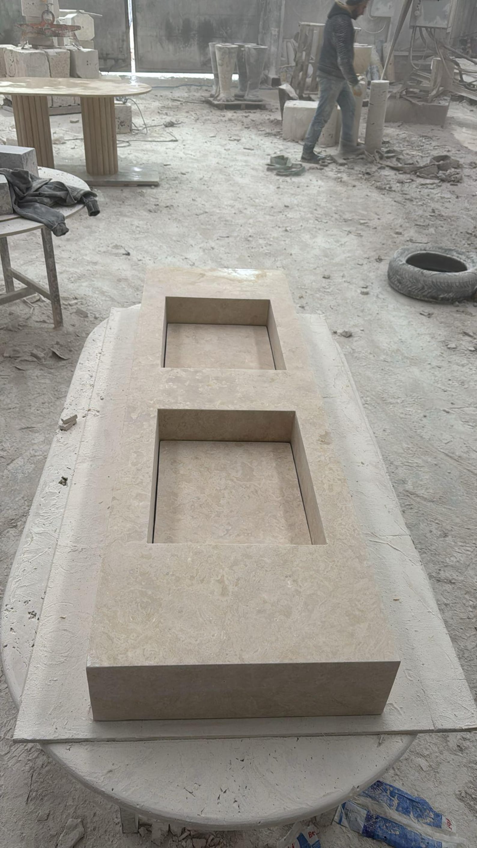Travertine Double Sink With Concealed Drain, Natural Stone Stylish ...