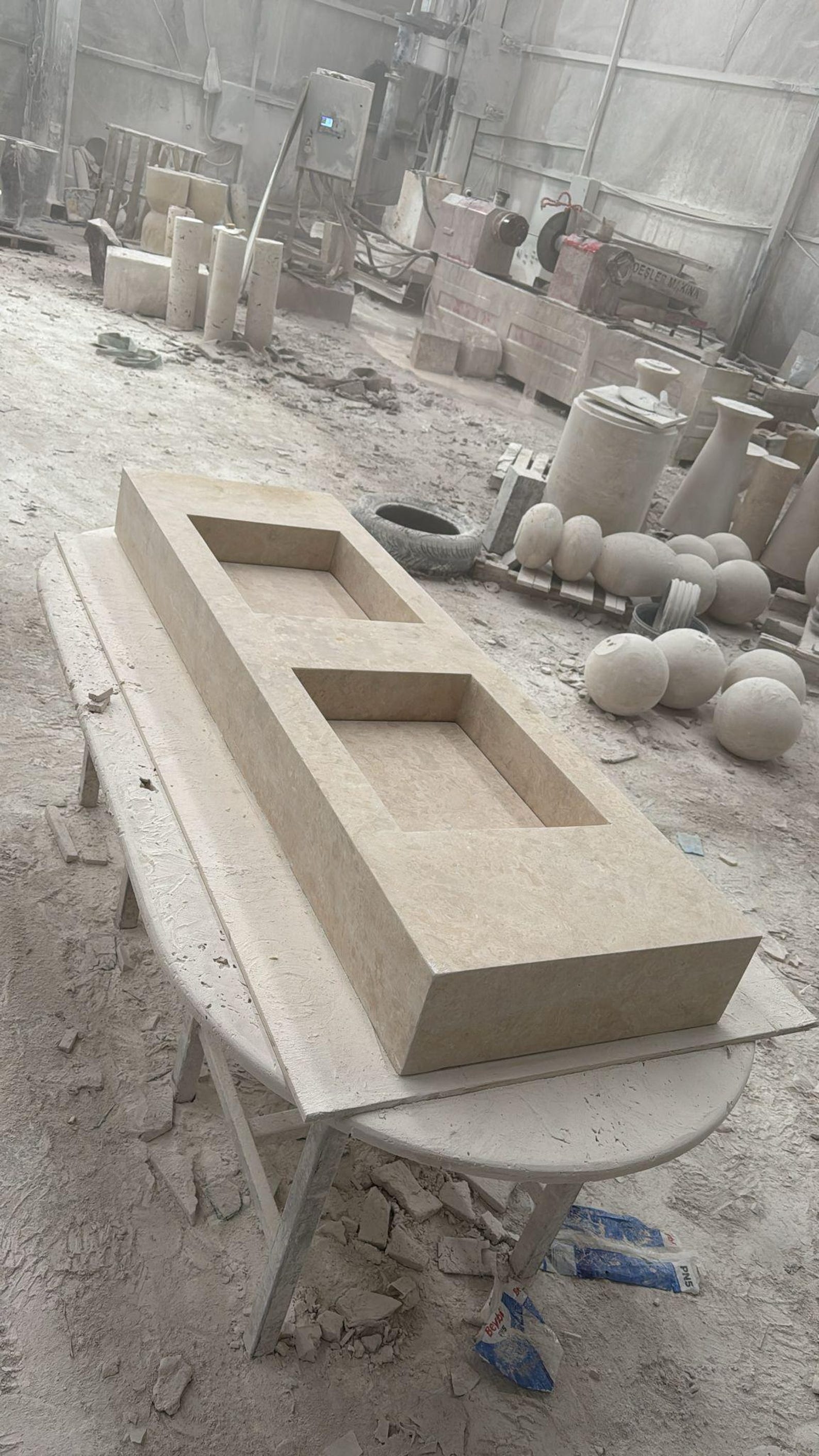 Travertine Double Sink With Concealed Drain, Natural Stone Stylish ...