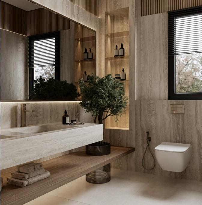 Travertine Double Sink With Concealed Drain, Natural Stone Stylish ...