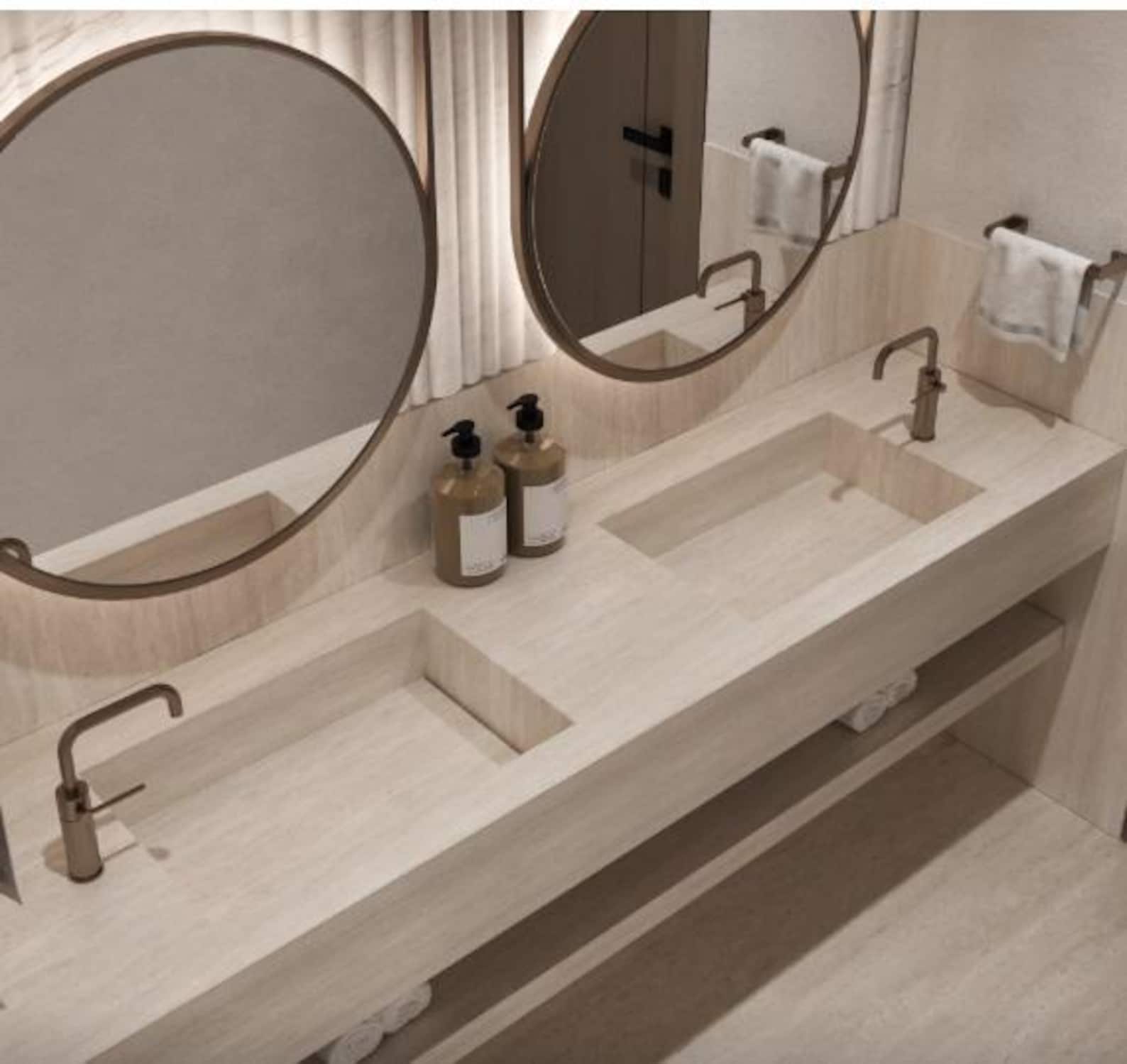 Travertine Double Sink With Concealed Drain, Natural Stone Stylish ...