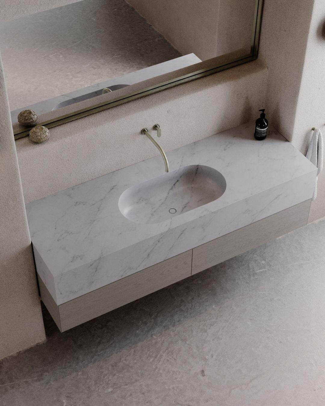 Carrara Marble Wall Mounted Sink - Oval Cut 100% Natural Stone ...