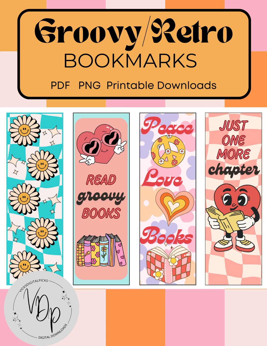Groovy/retro Printable Bookmarks-print From Home - Etsy
