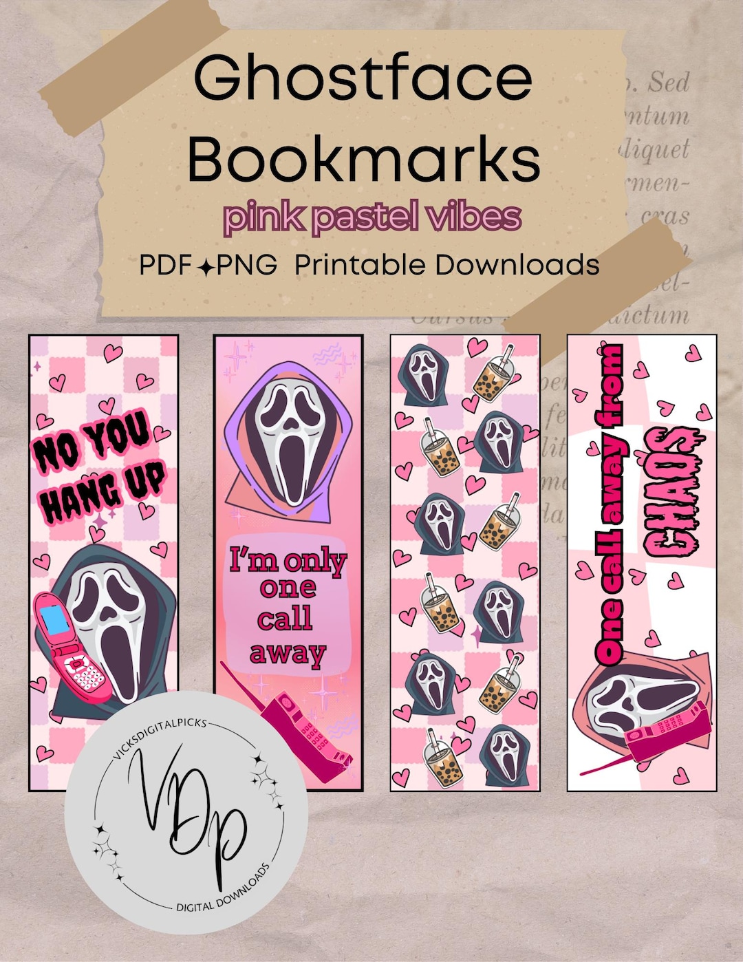 Ghostface Pink Bookmarks-spooky Ghoul Printable Bookmarks-scream Horror ...