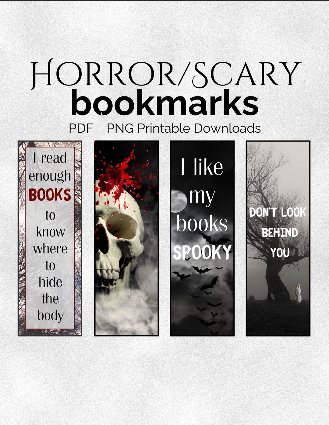 Scary Horror Printable Bookmarks | Spooky Book Lover Gift (PDF + PNG ...