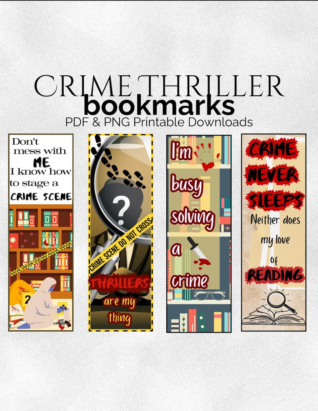 Crime Thriller Printable Bookmarks | Suspense and Mystery Lover Gifts ...
