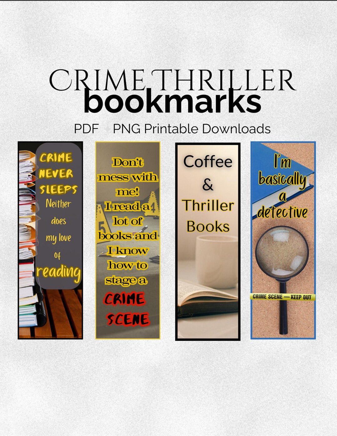Printable Crime Thriller Bookmarks | Mystery, Suspense (PDF & PNG) - Etsy