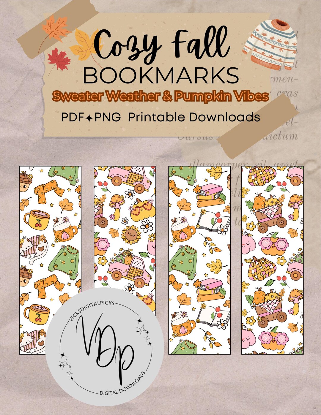 Cozy Fall Printable Bookmarks-autumn Aesthetic Digital Download-sweater ...