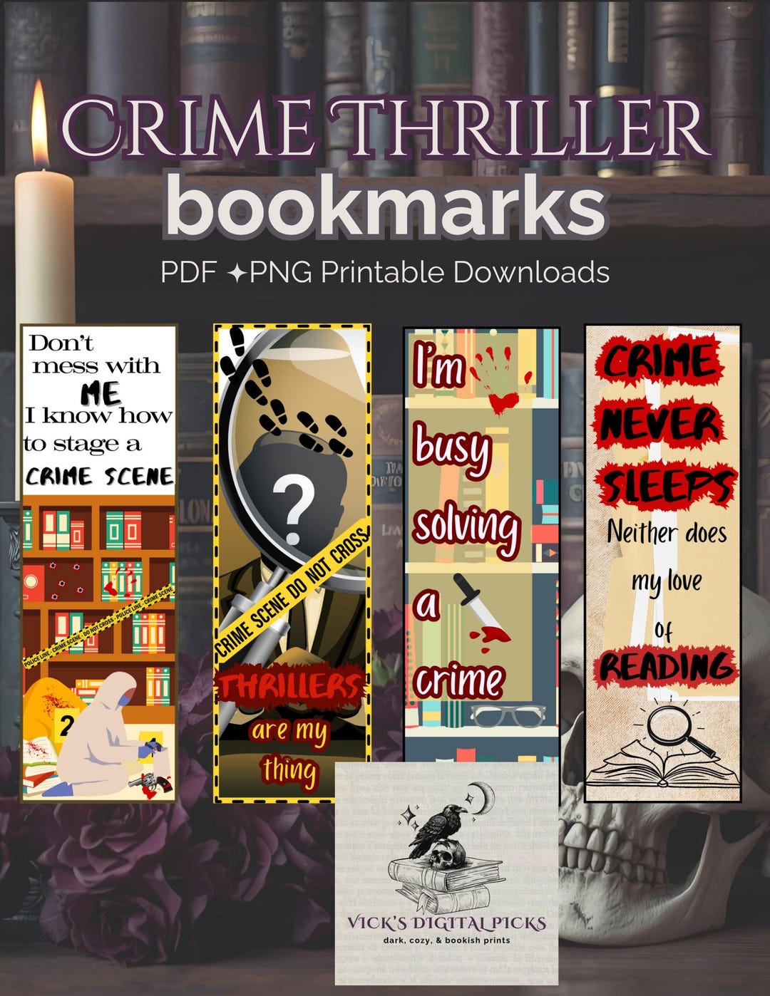 Thriller True Crime Bookmarks | Mystery, Horror, Detective Printable ...