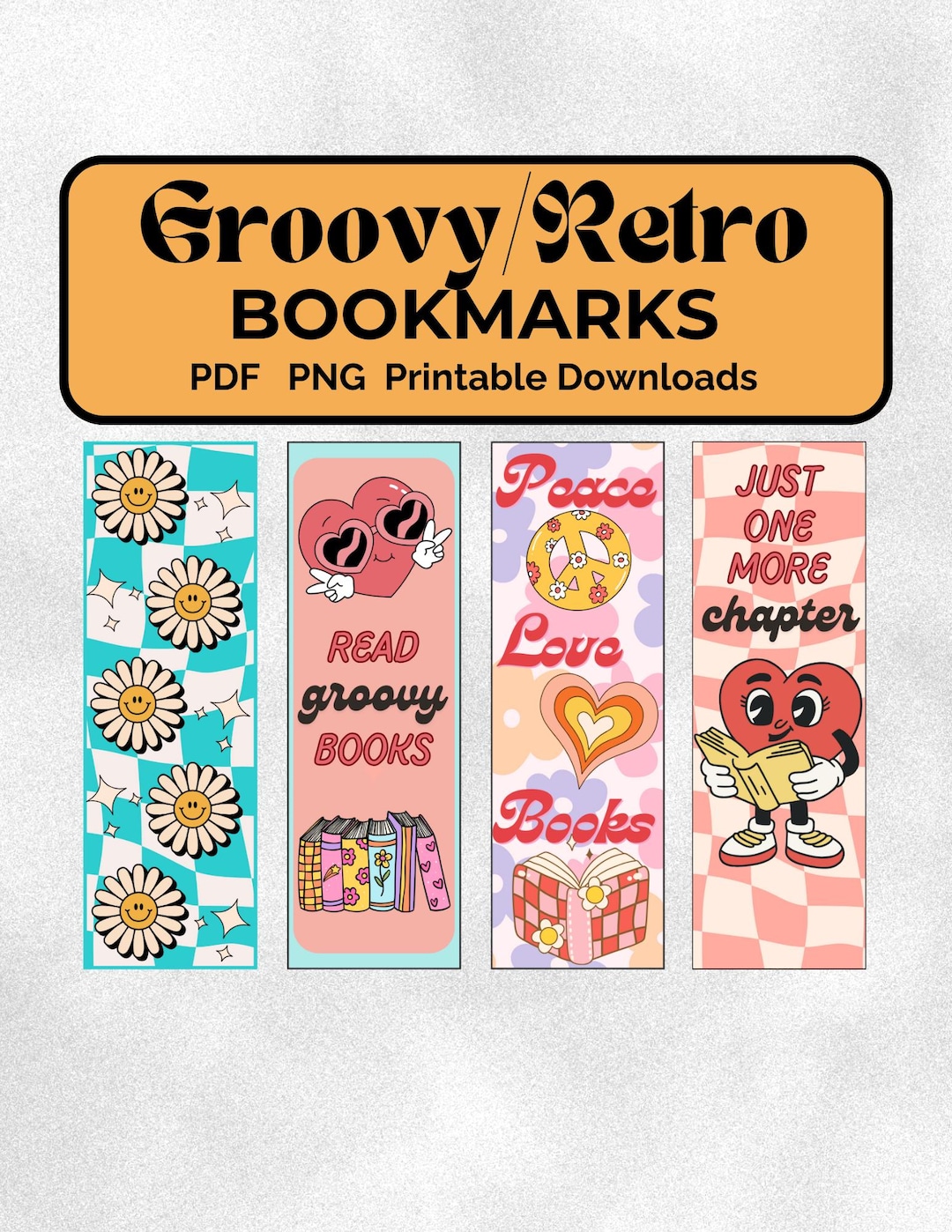 Groovy & Retro Printable Bookmarks-fun Colorful Retro Digital Download ...