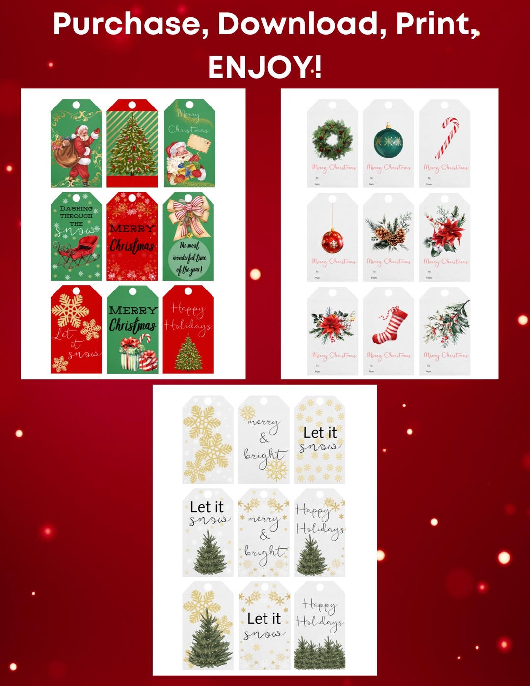 Printable Christmas Gift Tags, Unique Christmas & Holiday Tags Bundle ...