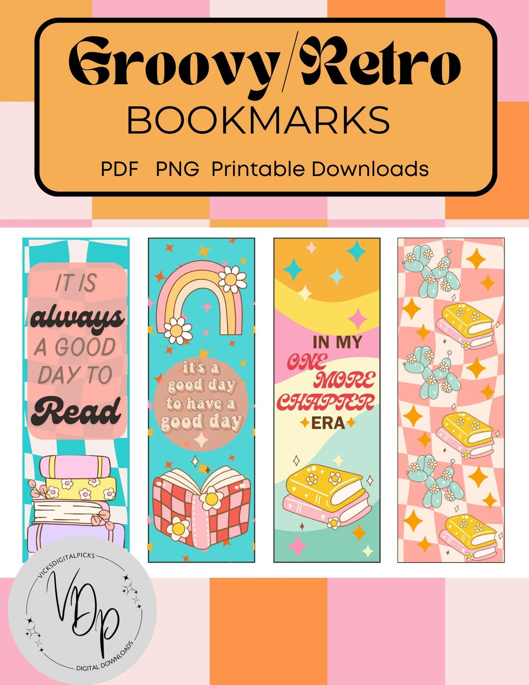 Groovy/retro Printable Bookmarks-print From Home - Etsy