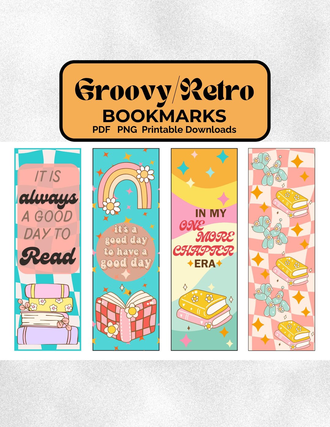 Groovy & Retro Printable Bookmarks-fun Colorful Retro Digital Download ...