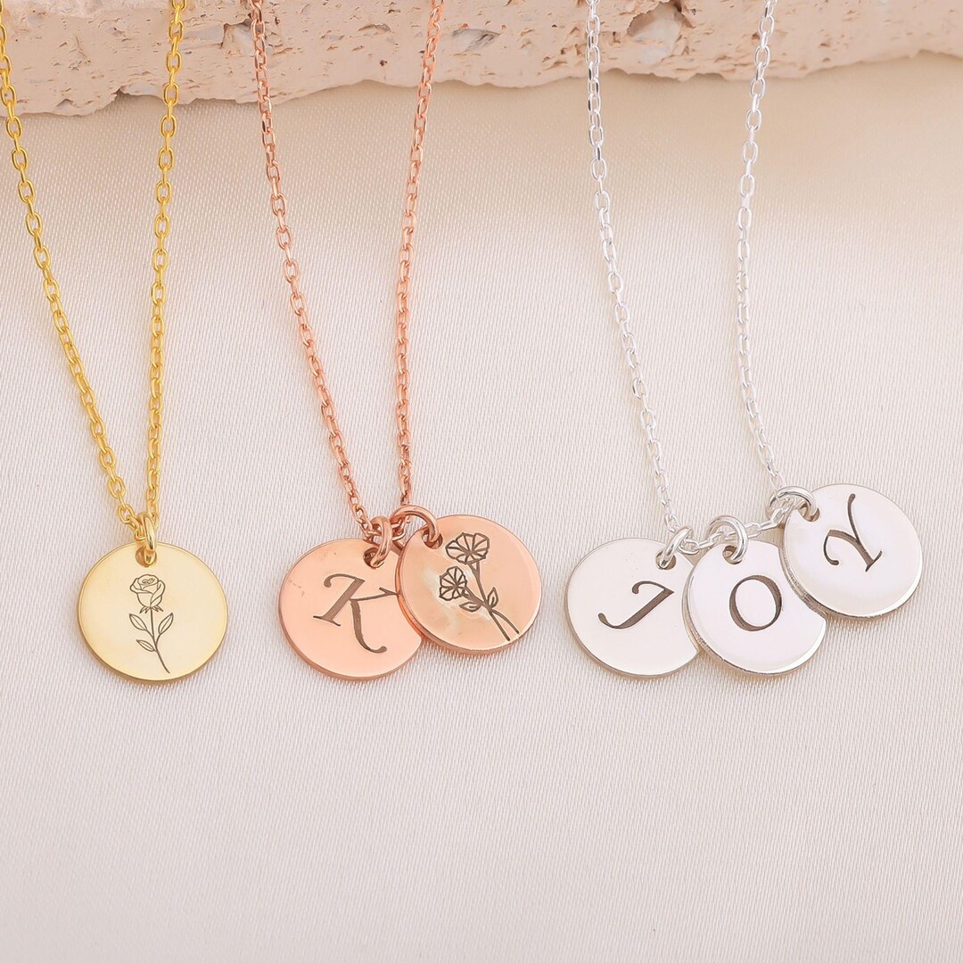 Tiny Initial Disc Necklace Sterling Silver Gold Letter Necklace, Custom ...