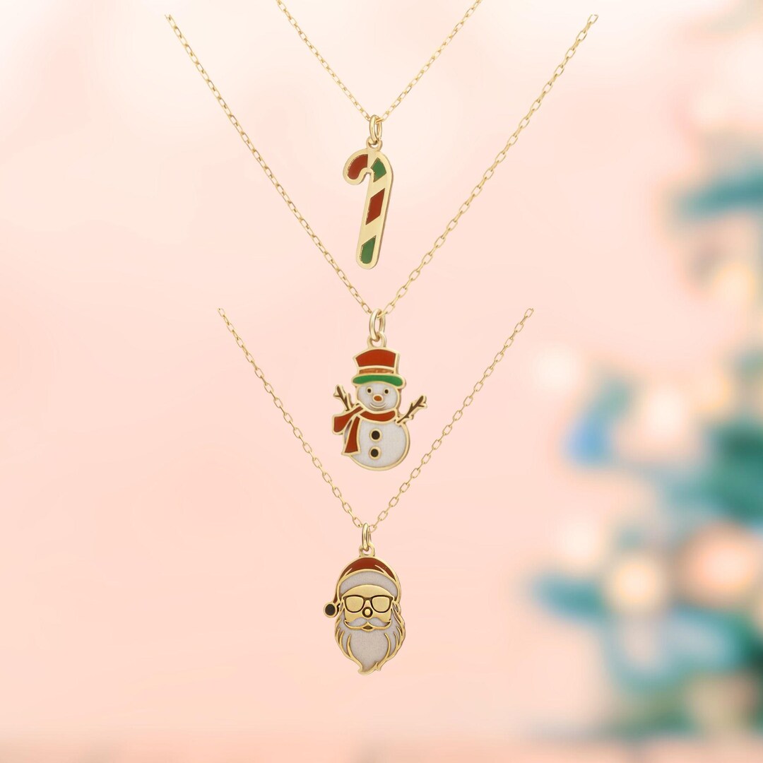 Christmas Necklace Sterling Silver, Santa Necklace, Candy Cane Necklace ...