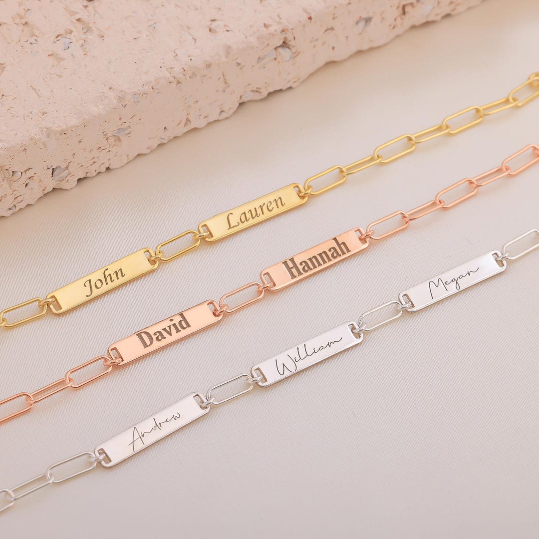Multiple Name Bar Bracelet Sterling Silver Custom Engraved Name ...