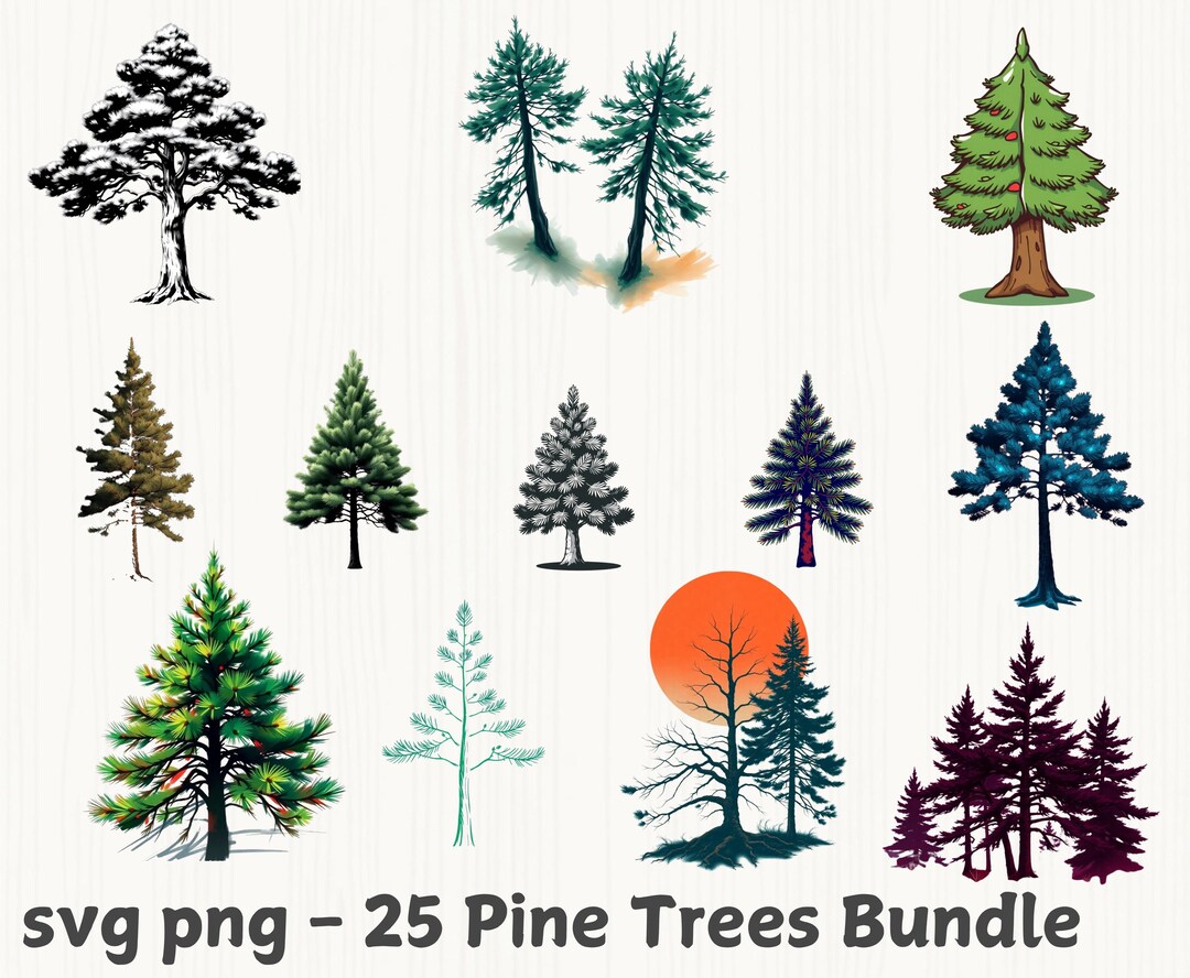 25 Pine Tree Clipart SVG PNG Bundle, Christmas Clipart Bundle, Pine ...